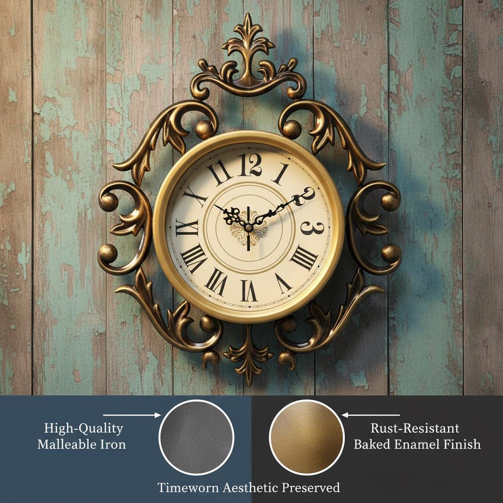 Large Vintage Iron Wall Clock, Antique Style Home Decor, 15x21 Inches ...