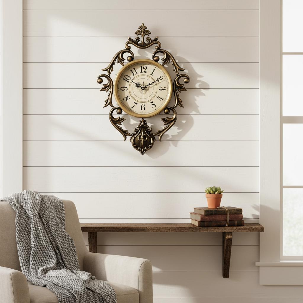 Large Vintage Iron Wall Clock, Antique Style Home Decor, 15x21 Inches ...