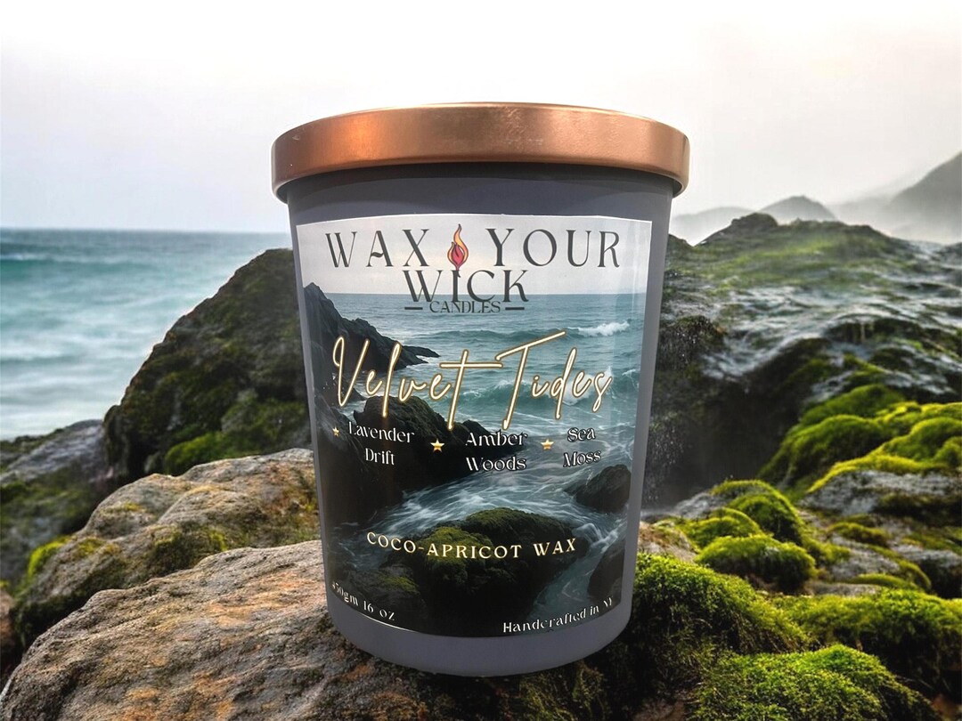 Velvet Tides Candle | Lavender Drift, Amber Woods & Sea Moss | Coastal ...