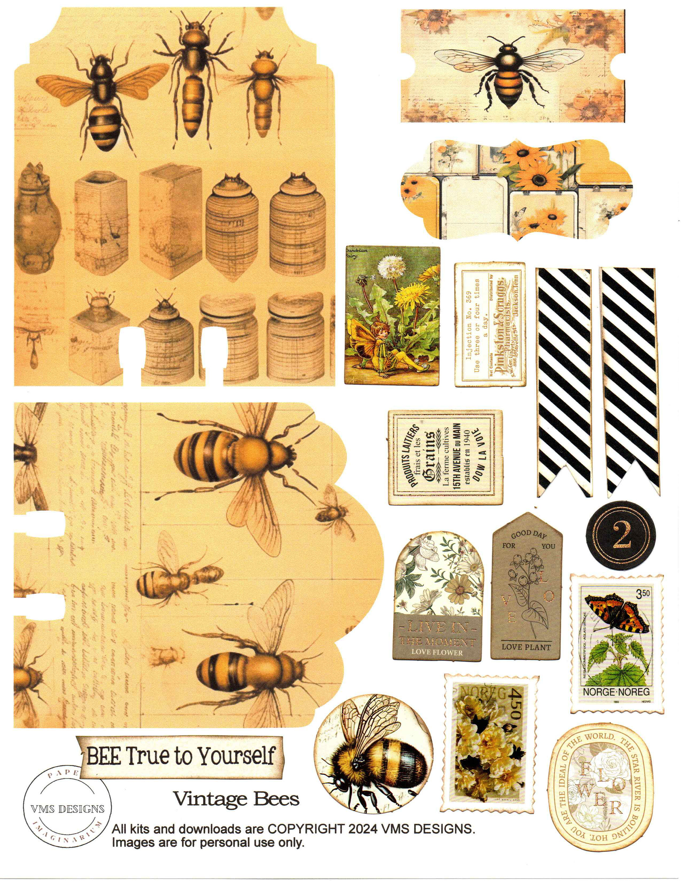 Printable Memory Dex Card Set With Ephemera- Vintage Bees- Rolodex ...