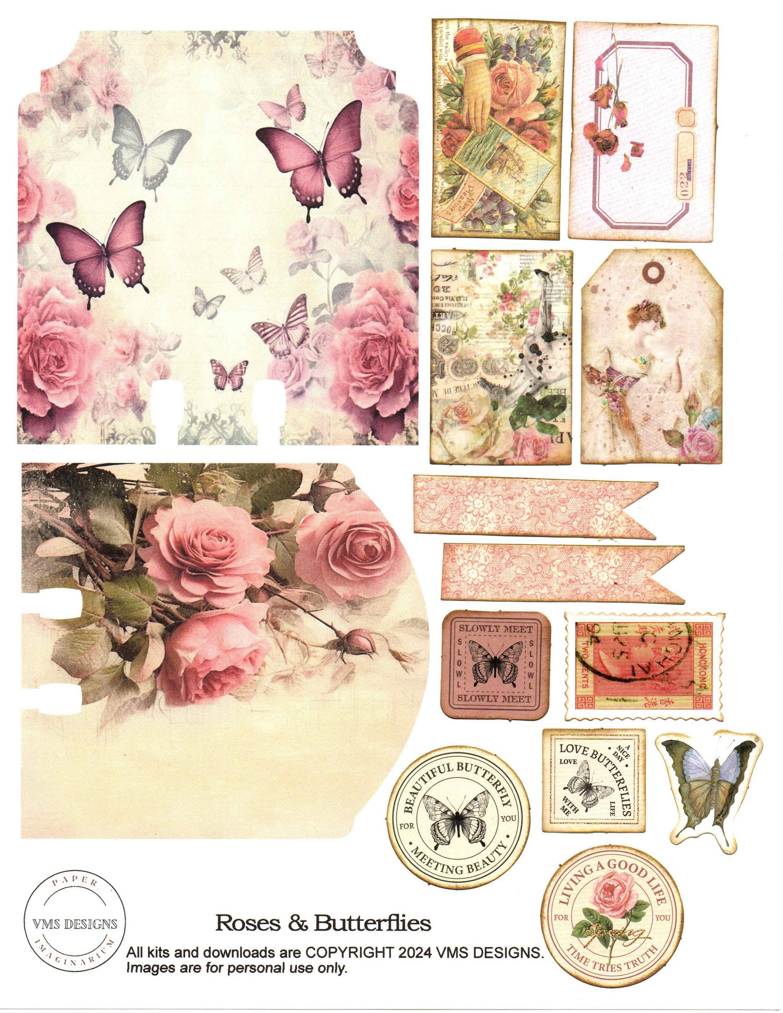 Roses and Butterflies Memory Dex Printable Download With Ephemera ...