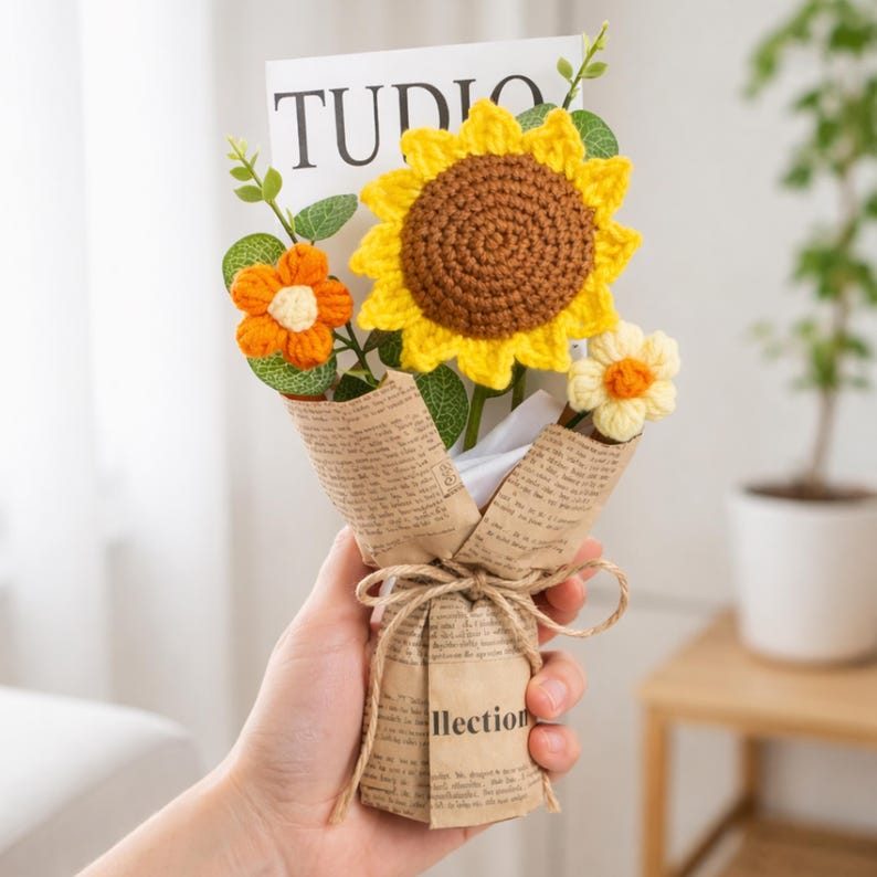 Crochet Flower Bouquet Handmade, Knitted Flower Gift, Thank You Teacher ...