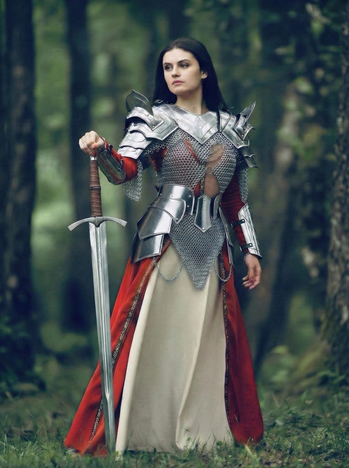 Handcrafted Female Metal Armor Set - Silver Knight Pauldrons, Bracers ...