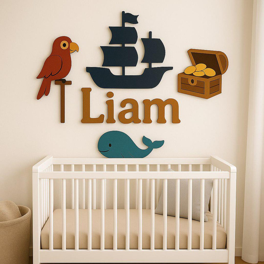 Pirate Ship Nursery, Custom Wooden Name Sign, Above Crib Decor - Etsy