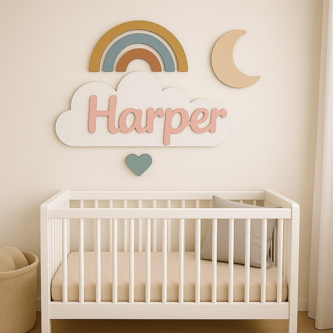 3D Wooden Cloud Name Sign, Custom Nursery Decor - Etsy