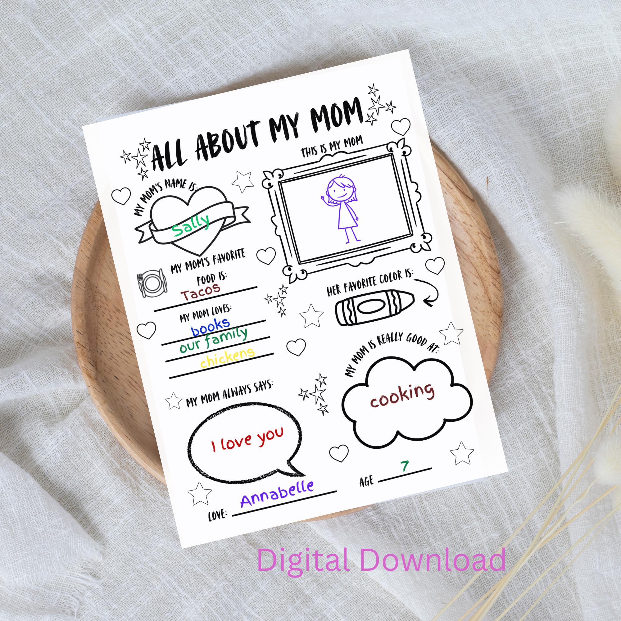 Mother's Day Fill-in Questionnaire, All About My Mom Printable (digital ...