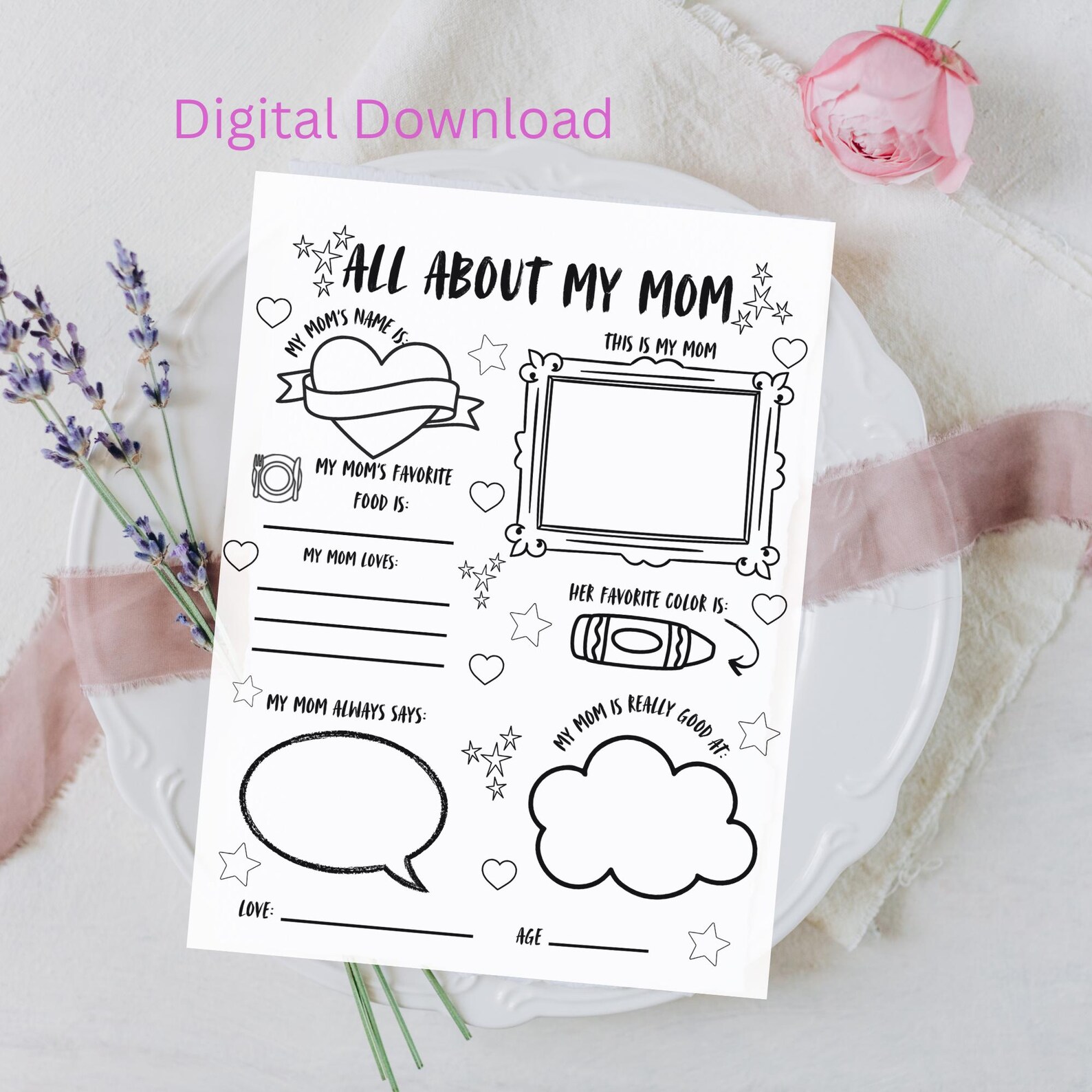 Mother's Day Fill-in Questionnaire, All About My Mom Printable (digital ...