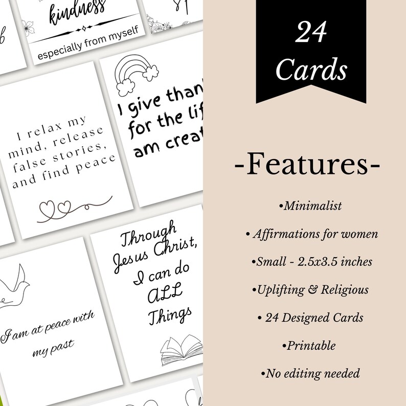 Religious Affirmation Cards, Uplifting Quotes, Self-care Gift (PDF ...