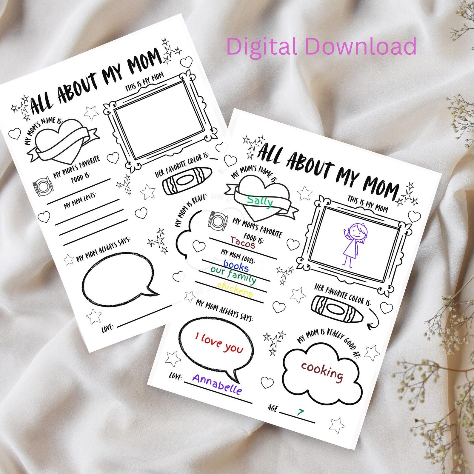 Mother's Day Fill-in Questionnaire, All About My Mom Printable (digital ...