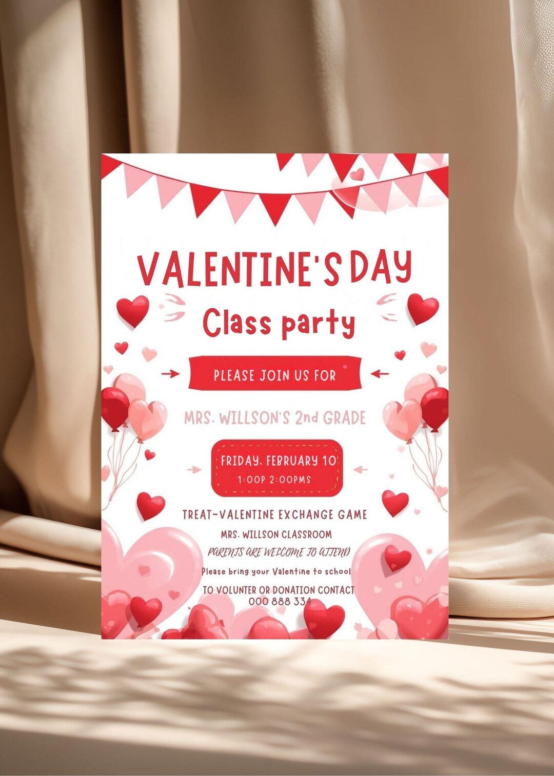 Editable Valentine's Day Class Party Invite Template (8.5" X 11") - Etsy