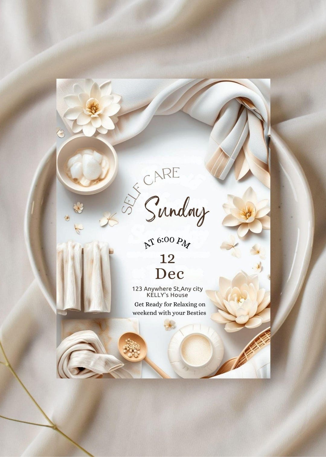 Self-care Invitation Template | Spa Night Invite | Robe Flowers ...