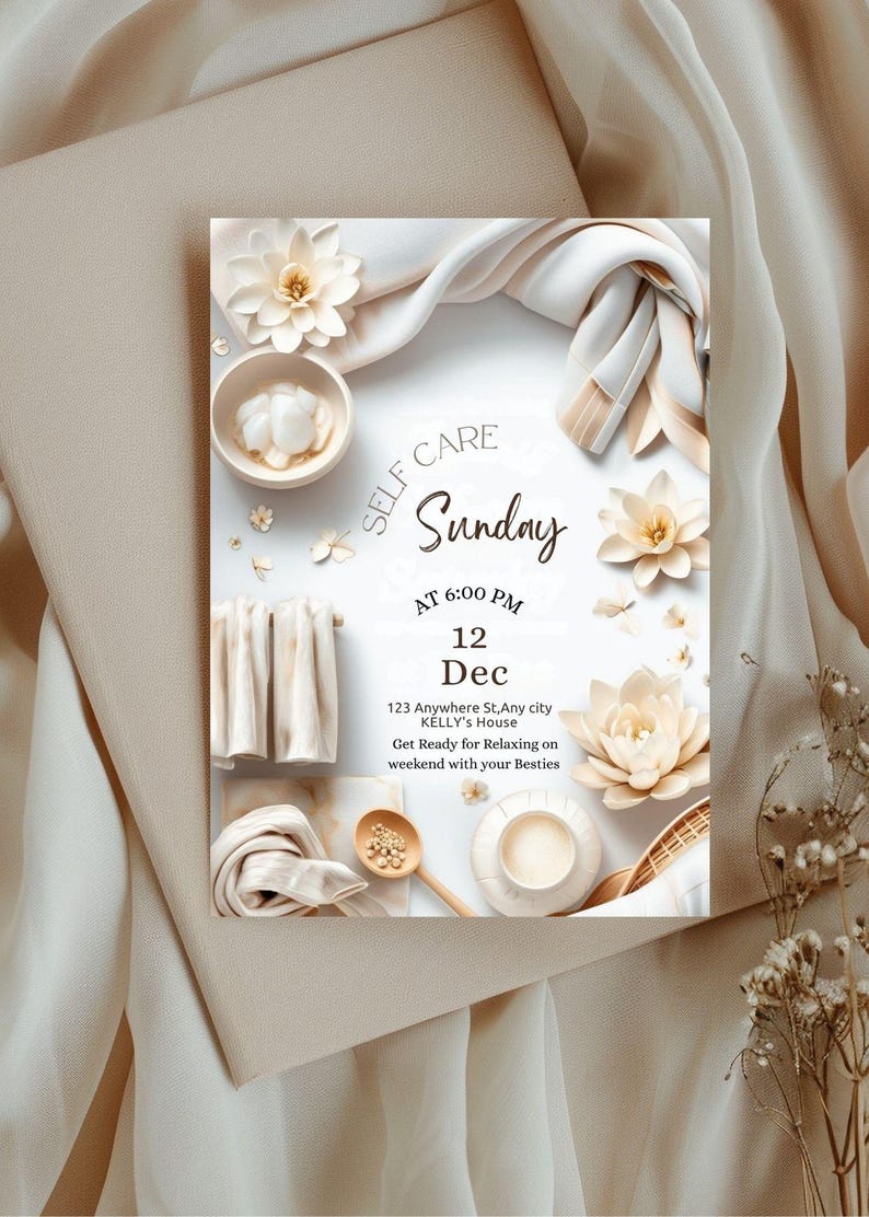 Self-care Invitation Template | Spa Night Invite | Robe Flowers ...