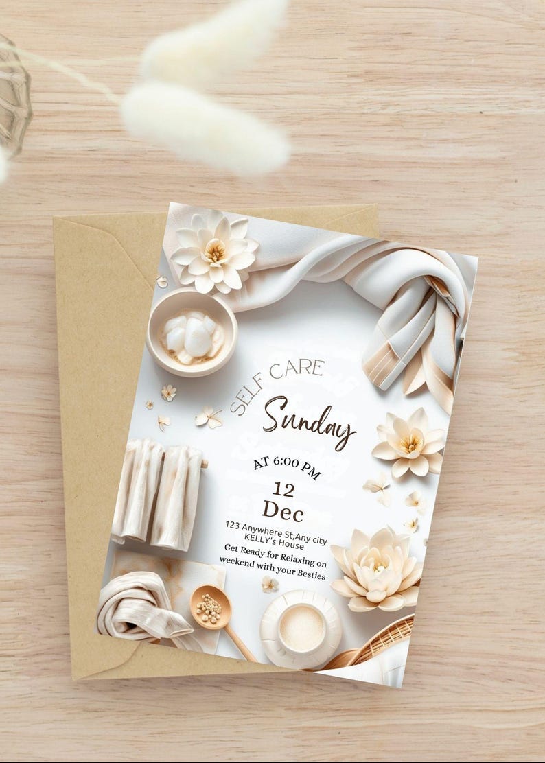 Self-care Invitation Template | Spa Night Invite | Robe Flowers ...