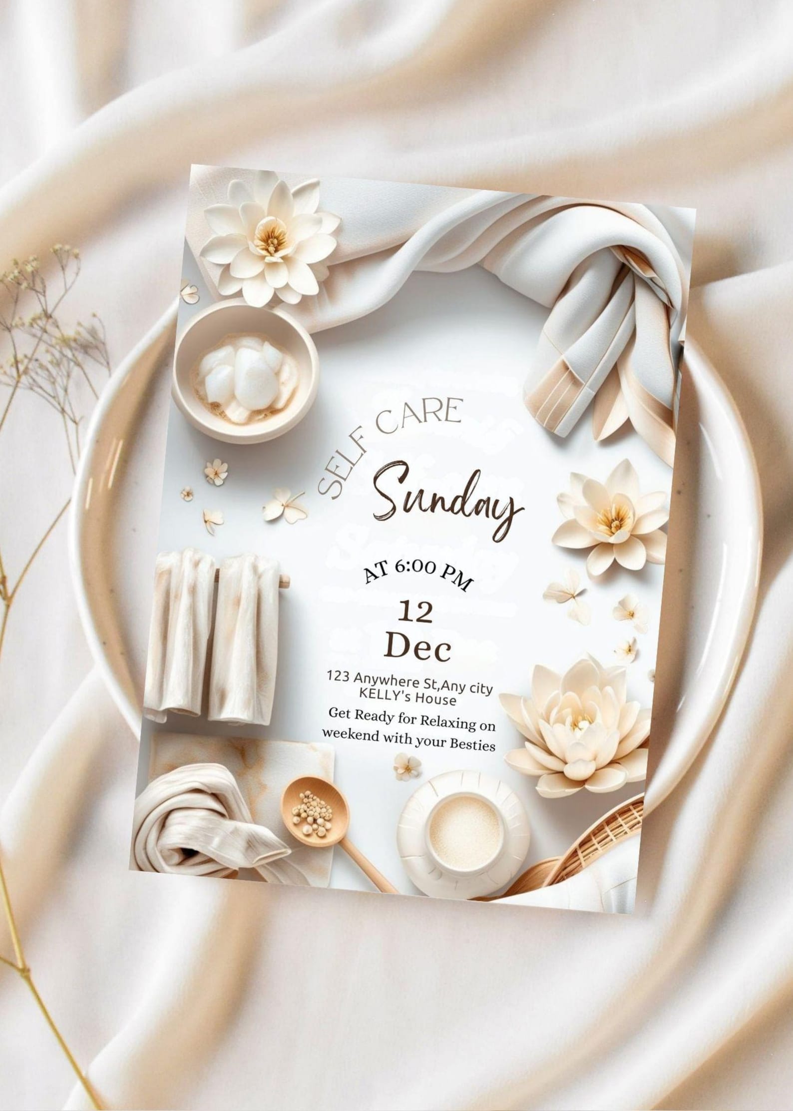 Self-care Invitation Template | Spa Night Invite | Robe Flowers ...
