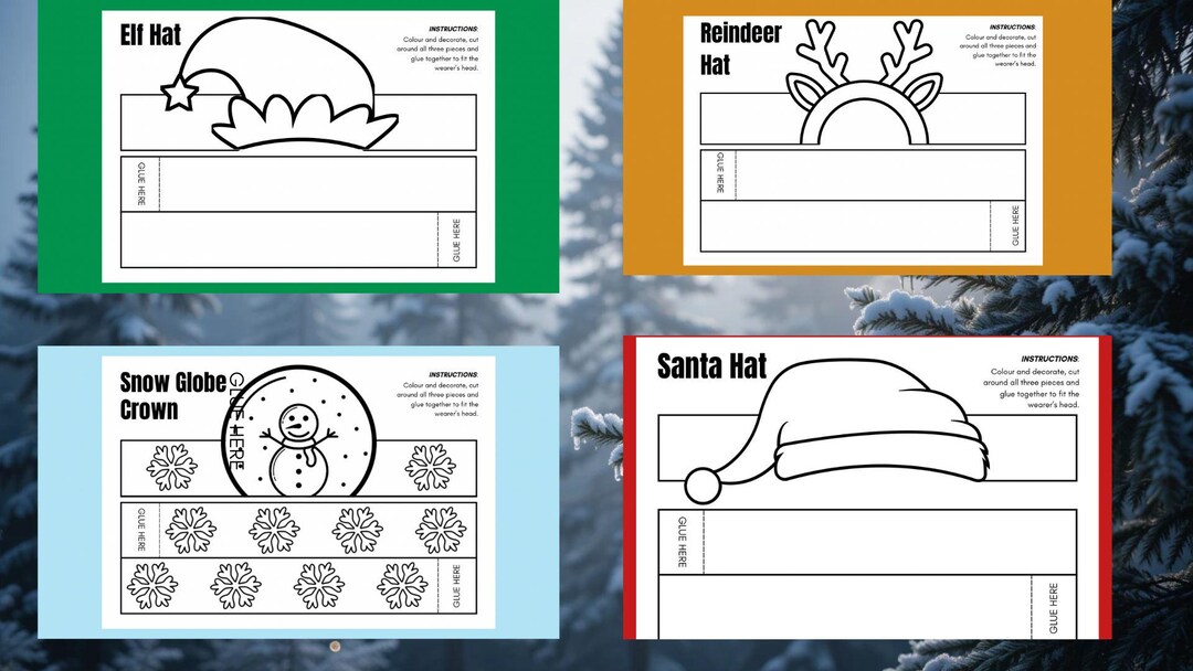 Christmas Hat Craft Printables | Santa, Reindeer, Elf & Snow Globe ...
