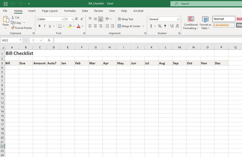 Excel Bill Checklist - Etsy