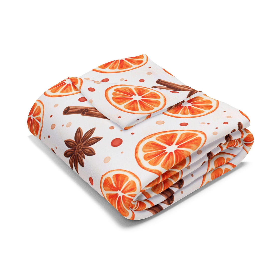Orange Citrus and Cinnamon Pattern Arctic Fleece Blanket | Cozy Holiday ...