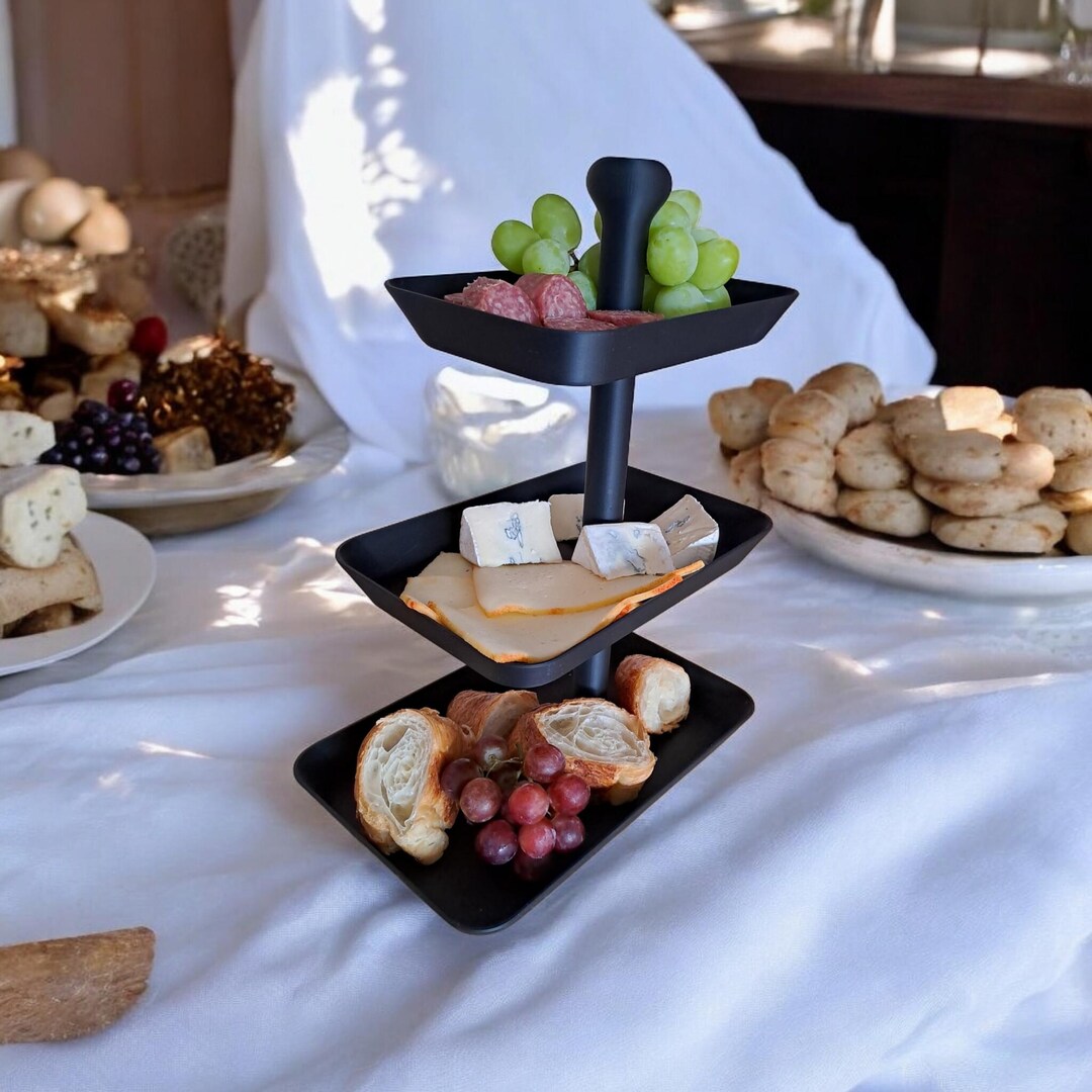 Tier Modern Serving Tray , Black Tiered Stand for Snacks, Cheese, Fruit ...