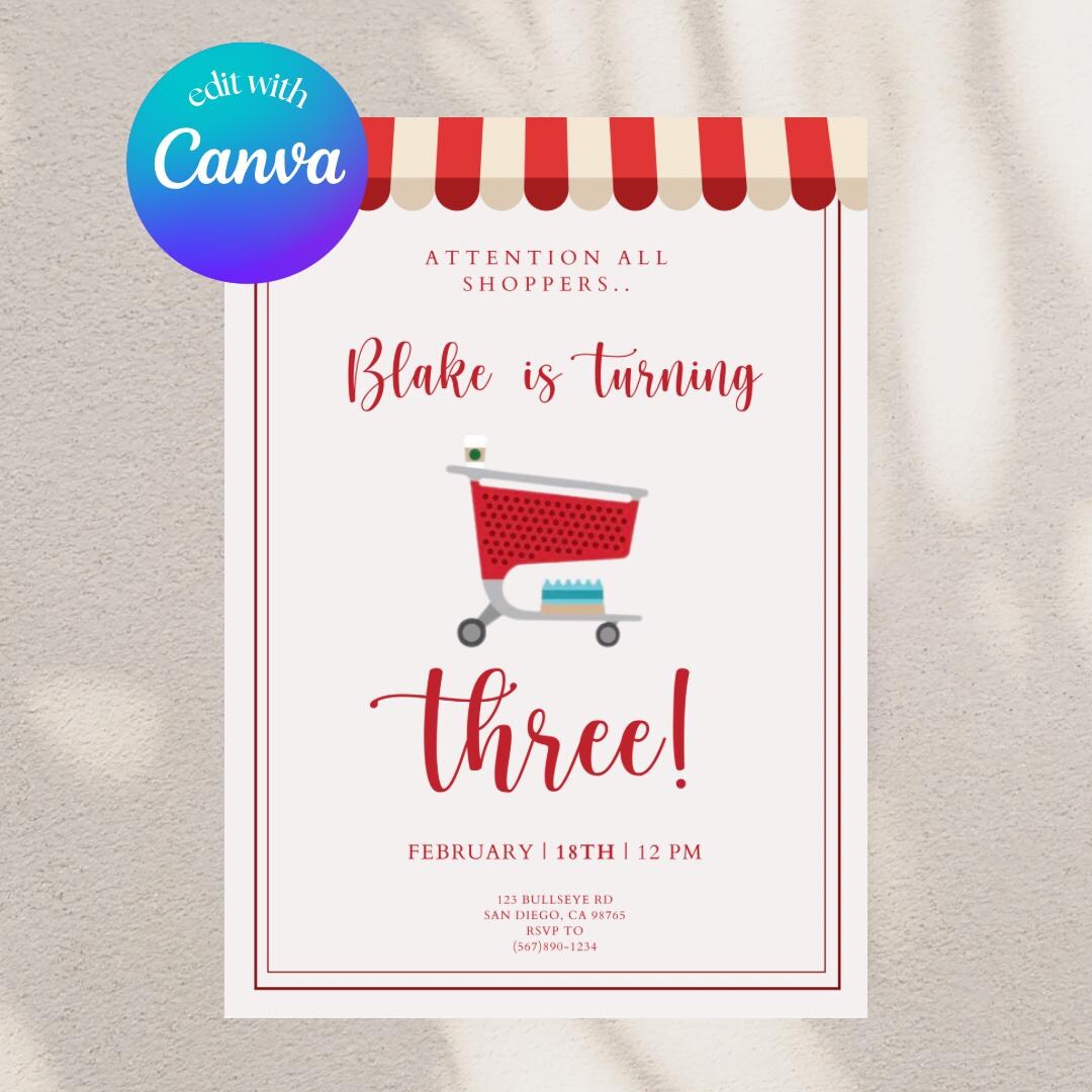 Little Shopper Birthday Invitation – Editable Canva Template - Etsy