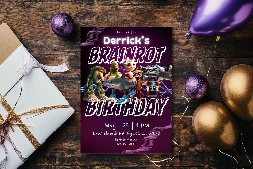 Brainrot Themed Kids Birthday Party Invitation | Editable Canva ...