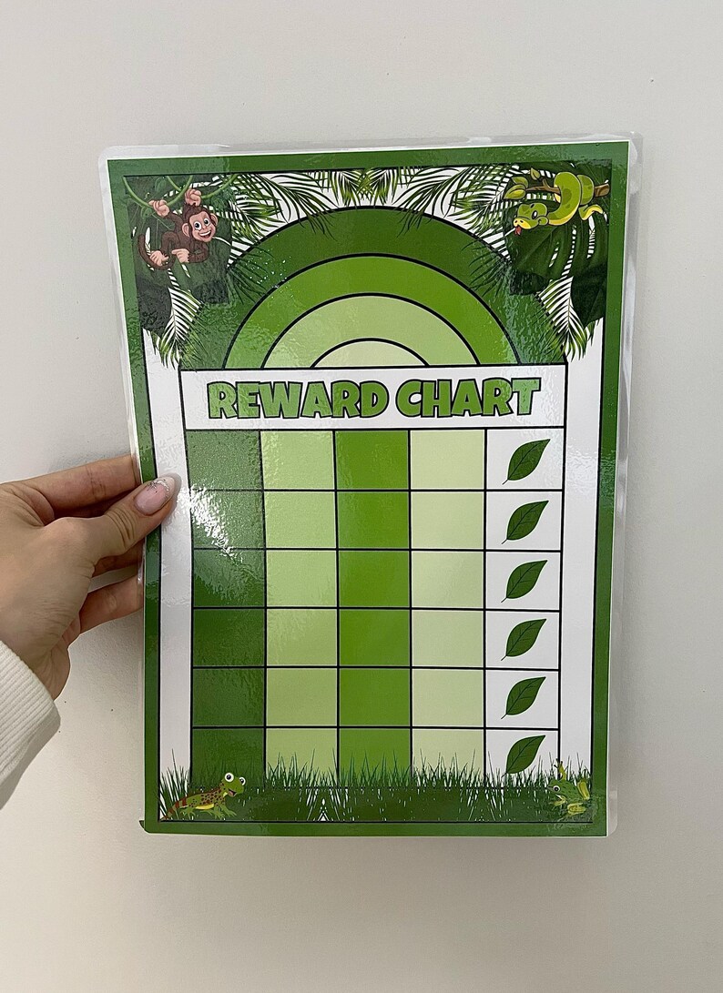 Reward Chart for Kids – Jungle Theme Reusable Velcro Behaviour Tracker ...