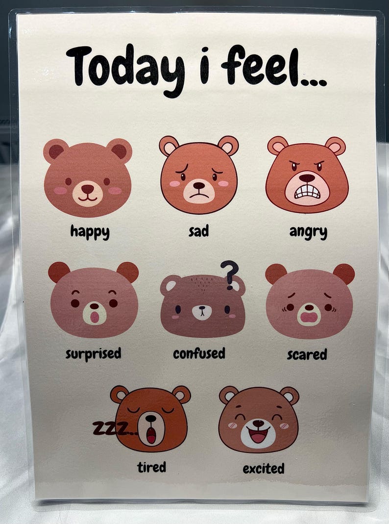Emotions Chart for Kids – Feelings With Pictures, Teddy Bear Character ...
