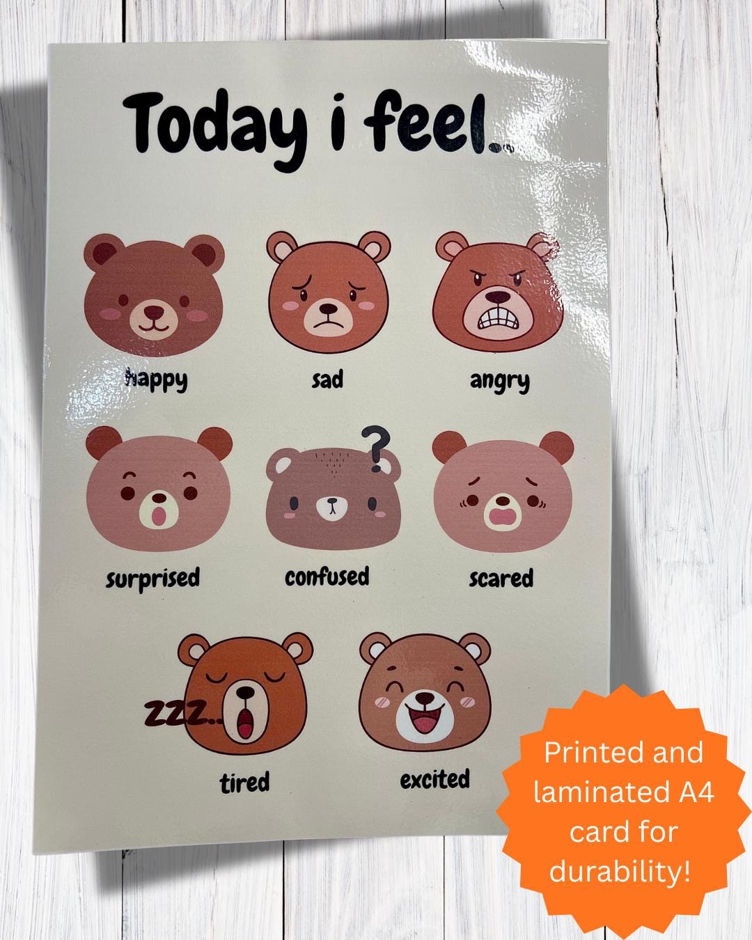 Emotions Chart for Kids – Feelings With Pictures, Teddy Bear Character ...