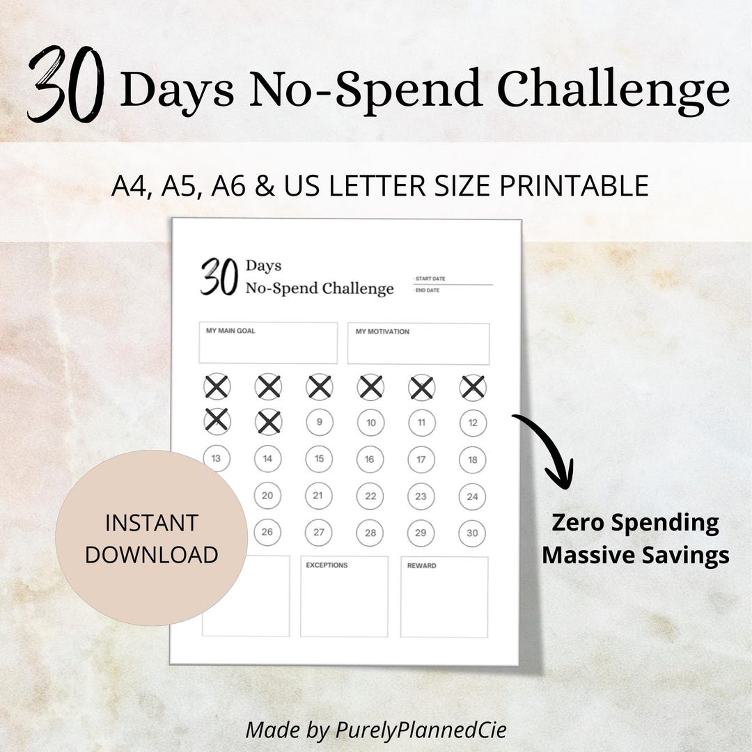 30 Days No-spend Challenge Printable, Budget Reset and Money Saving ...