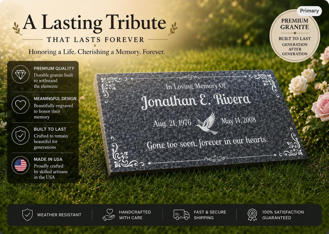 Custom Granite Grave Marker, Dove Headstone, Personalized Memorial ...