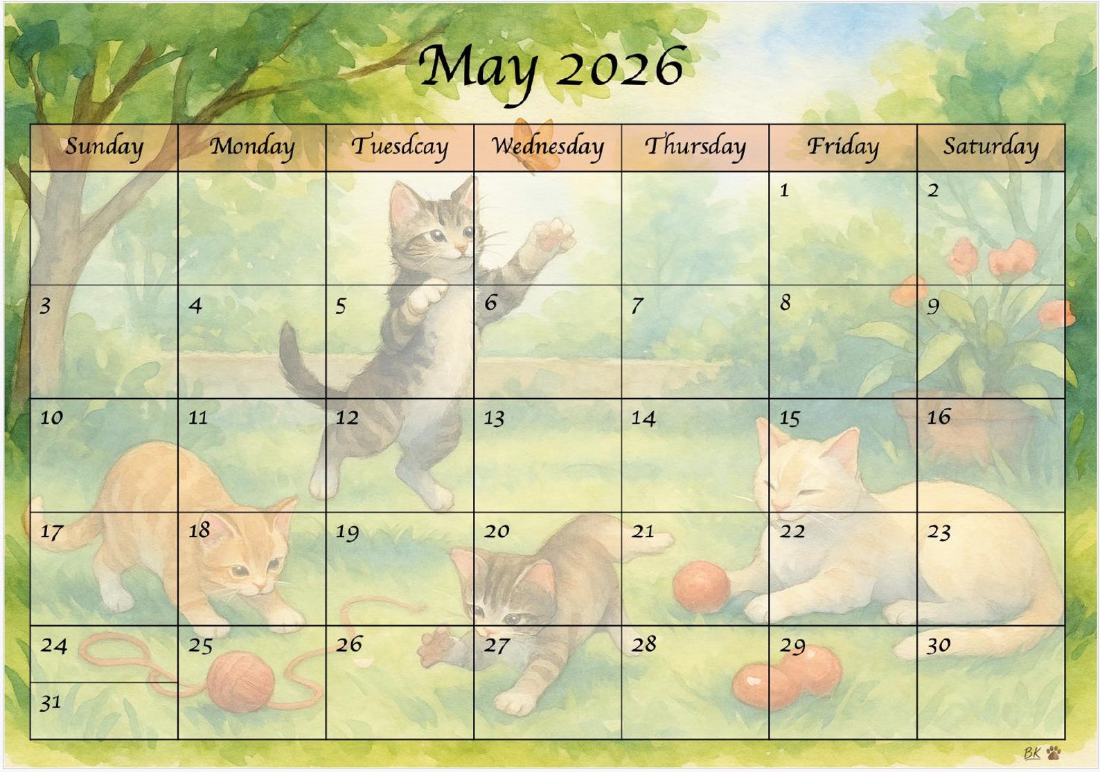 May 2026 | Cute Cat Calendar Printable | Monthly Planner Page | Instant ...