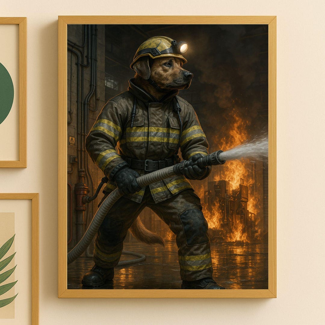 Firefighter Dog Poster Wall Art Printable Digital Download Industrial ...