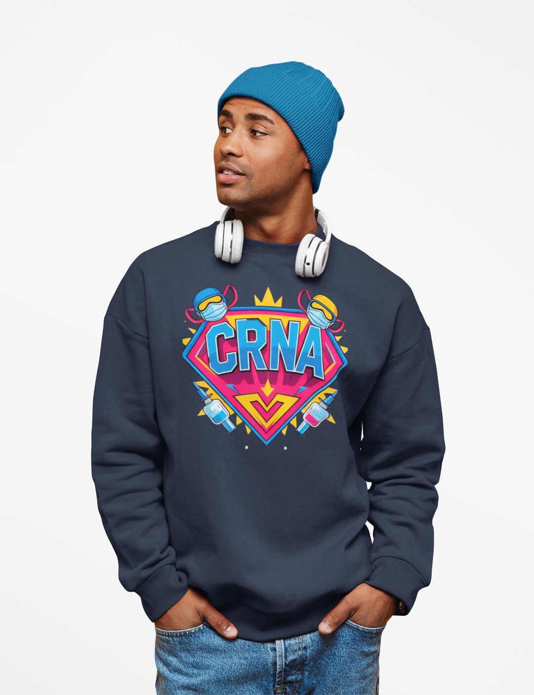 CRNA Superhero Emblem Crewneck Sweatshirt | Nurse Anesthetist Design - Etsy