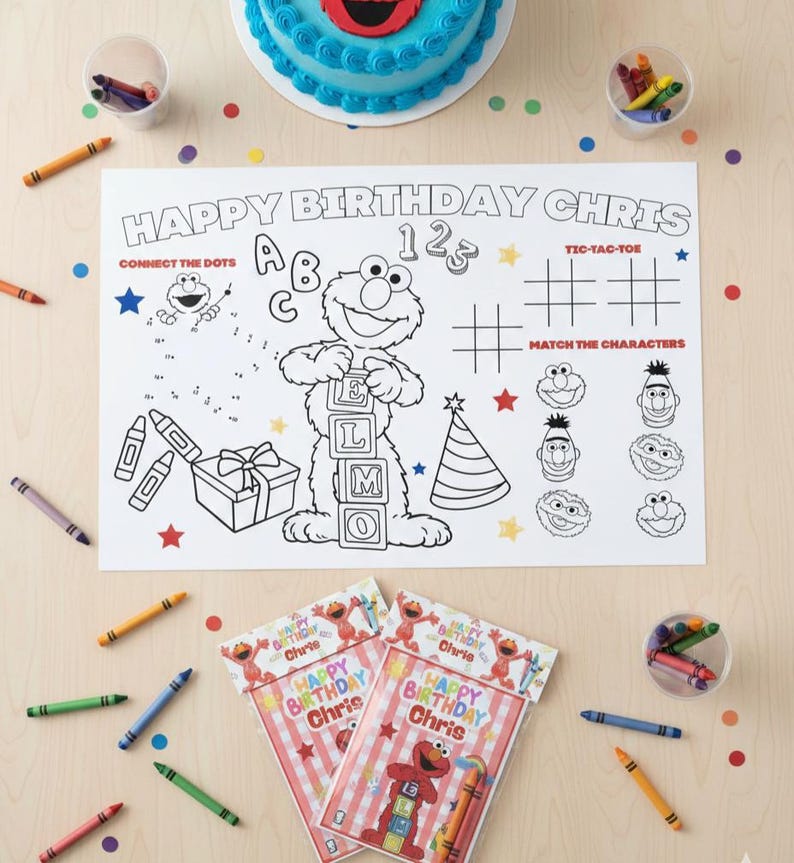 Elmo Birthday Customizable Mini Coloring Book W/ Topper & Activity ...