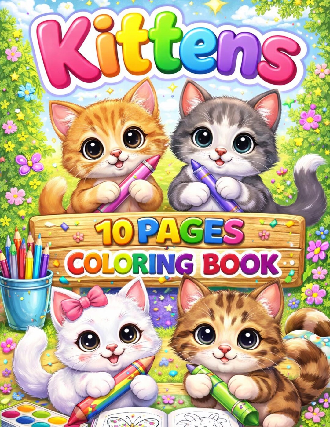 Kitten Coloring Book 9 | Cute Cat Coloring Pages | 10 Page Printable ...
