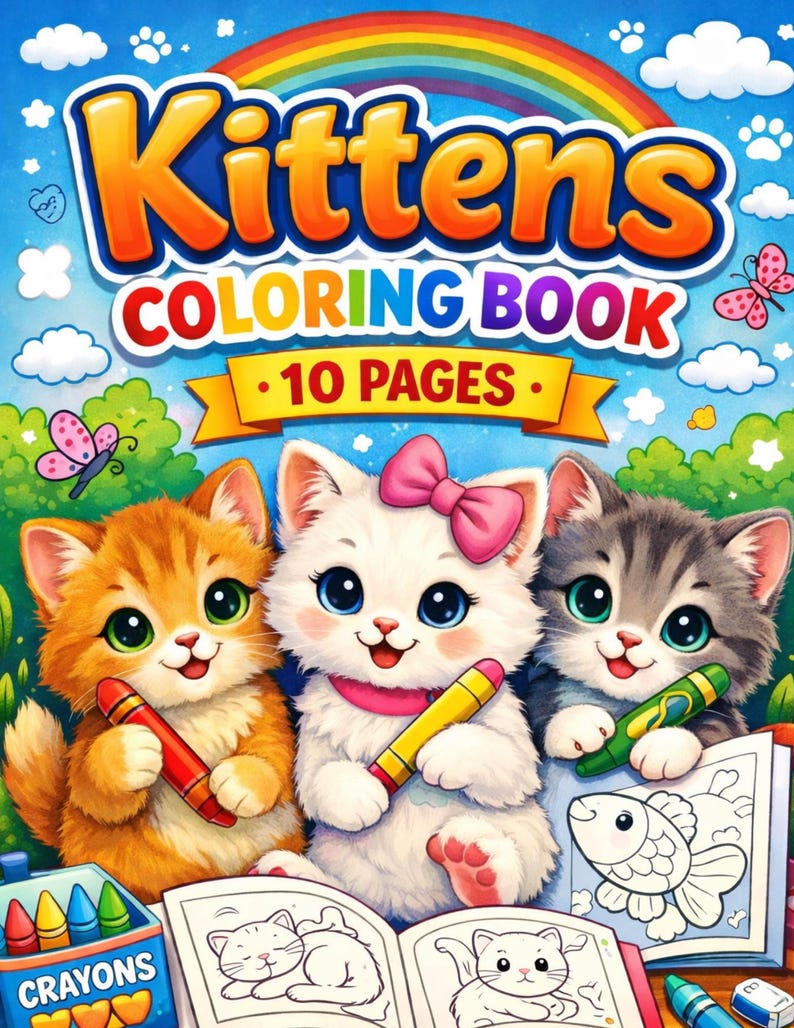 Kitten Coloring Book 6 | Cute Cat Coloring Pages | 10 Page Printable ...