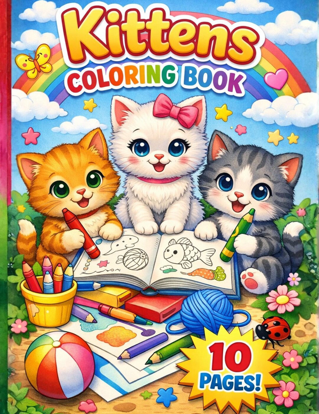 Kitten Coloring Book 8 | Cute Cat Coloring Pages | 10 Page Printable ...