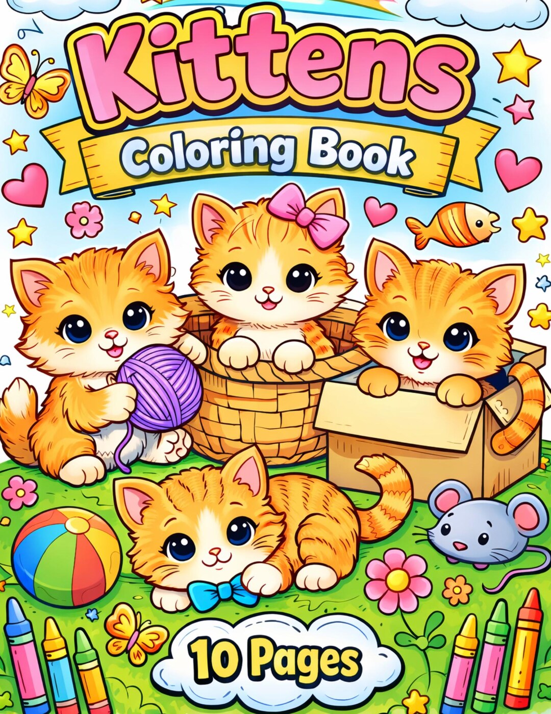 Kitten Coloring Book 1 | Cute Cat Coloring Pages | 10 Page Printable ...