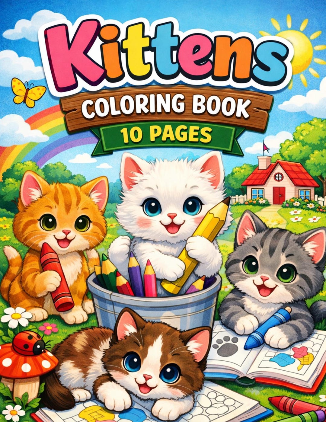 Kitten Coloring Book 5 | Cute Cat Coloring Pages | 10 Page Printable ...