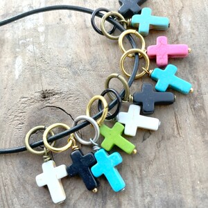 Stone Cross Necklace. Various Colors. Boho Chic. Leather Cross Necklace ...