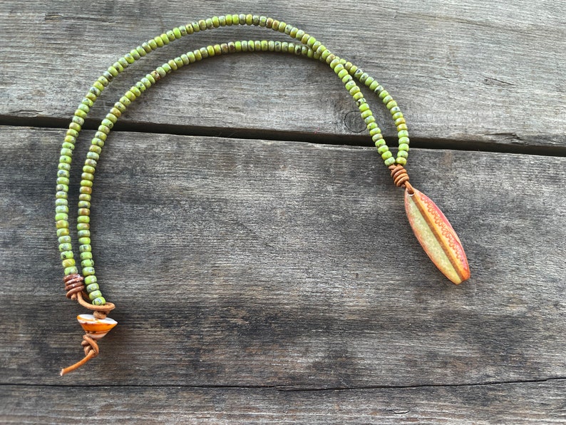 Hand-carved Surfboard Necklace, Miyuki Glass Beads, Shell Closure - Etsy