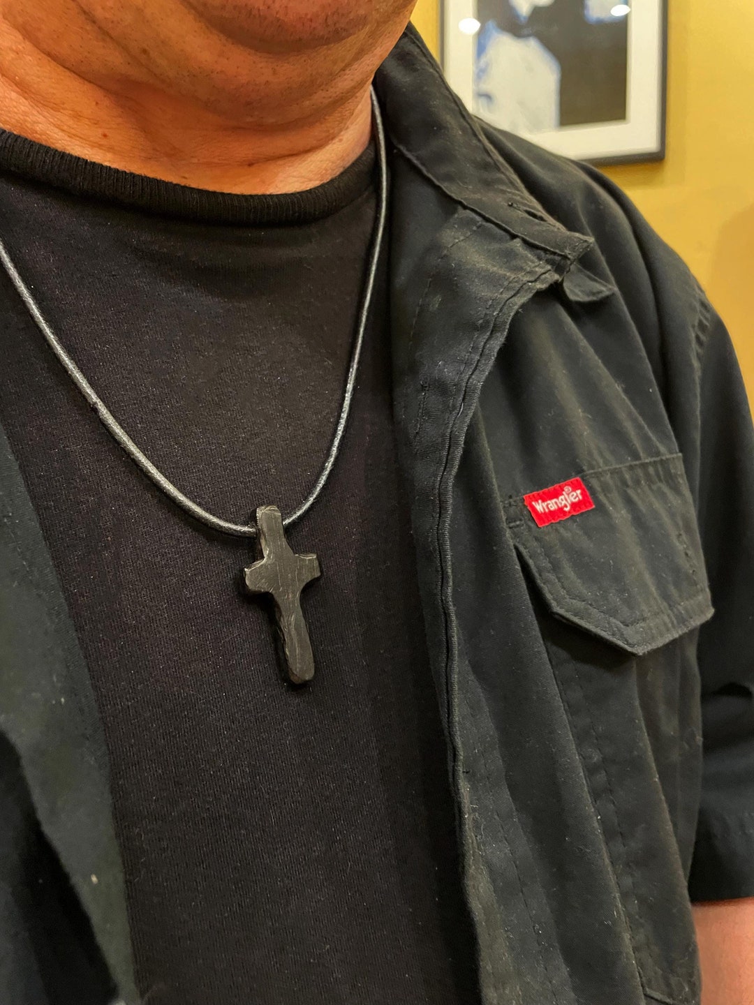 Hand-carved Ebony Cross Necklace, Deerskin Leather Cord, Veteran Made ...
