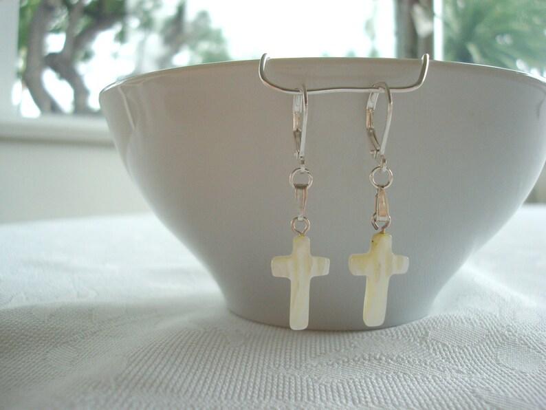 Sliver Plated Shell Cross Earrings | Etsy