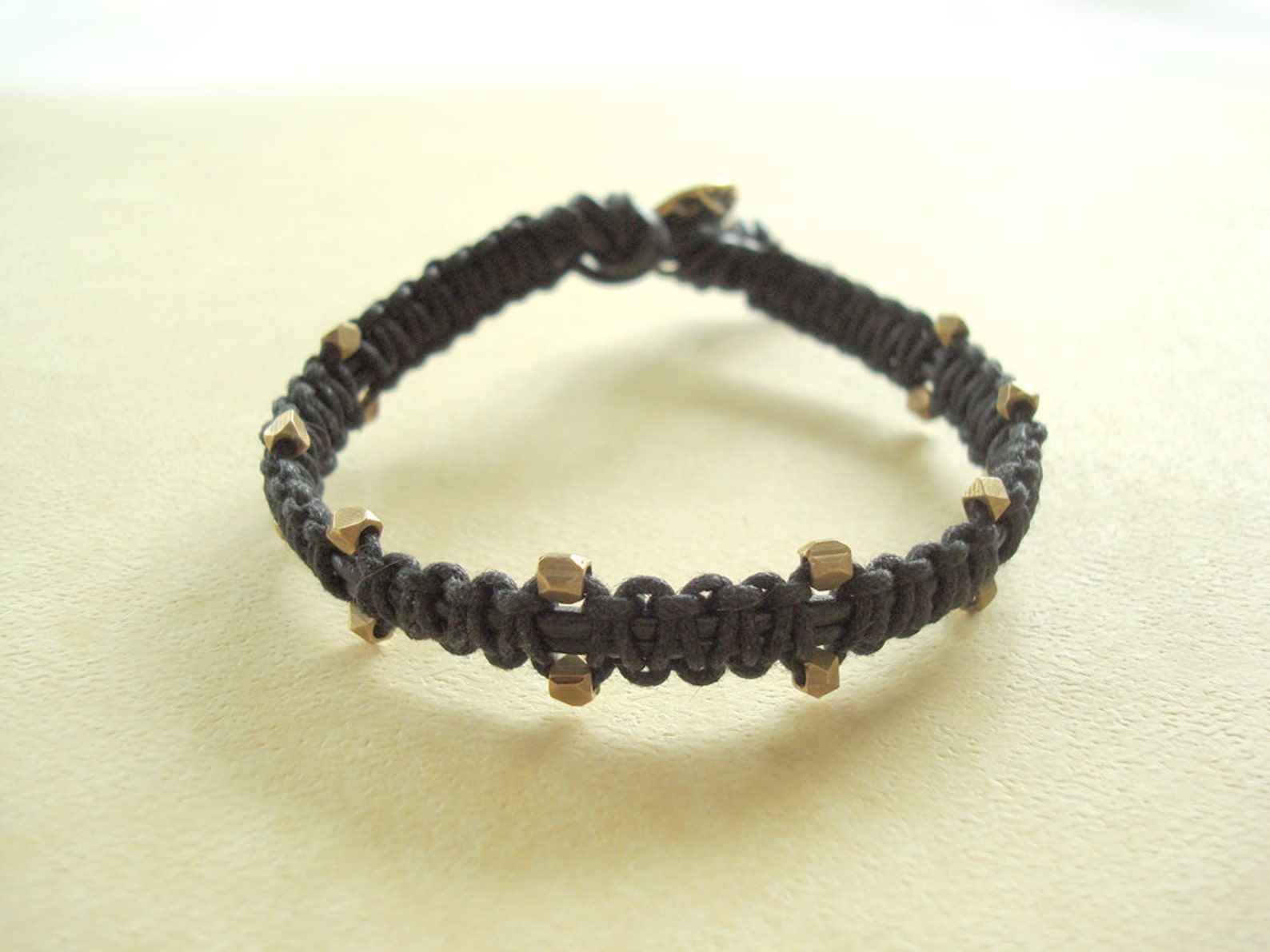 Men's Macrame Bracelet With Genuine Leather Solid Brass - Etsy