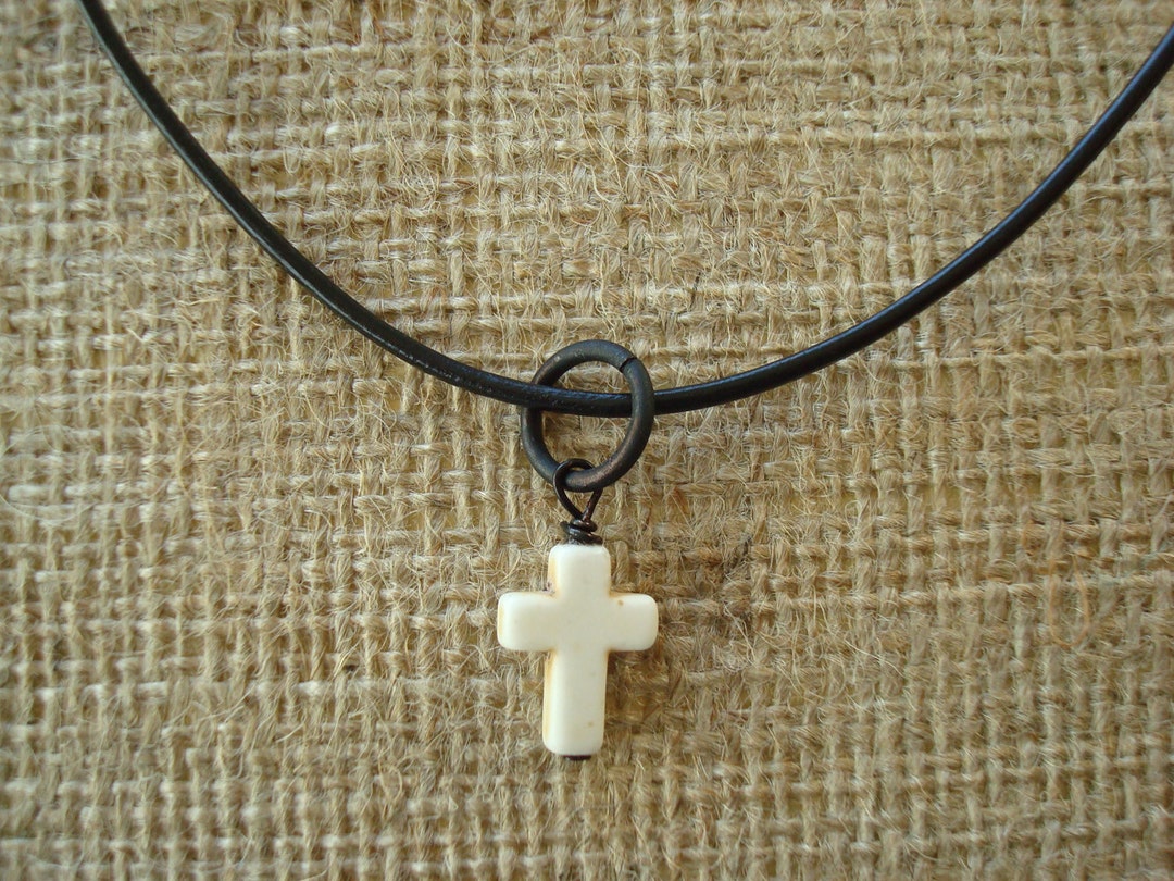 Stone Cross Necklace. Various Colors. Boho Chic. Leather Cross Necklace ...