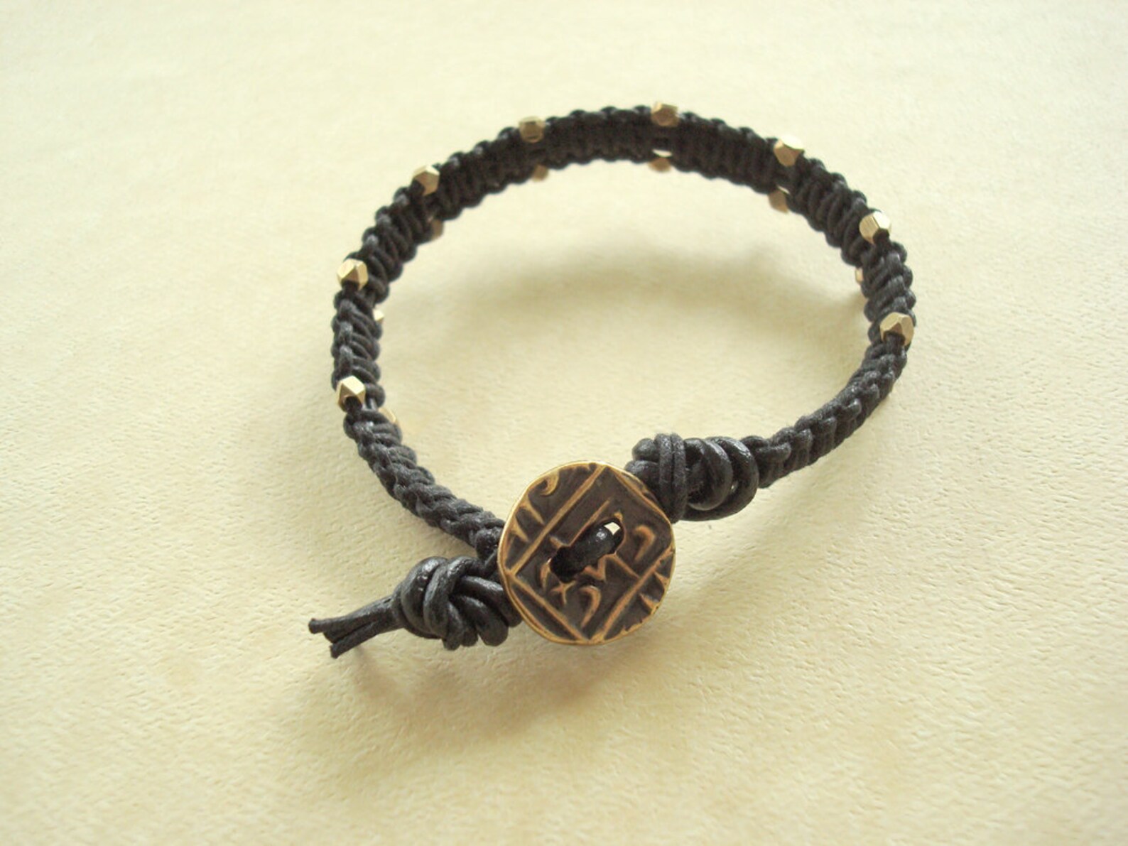 Men's Macrame Bracelet With Genuine Leather Solid Brass - Etsy