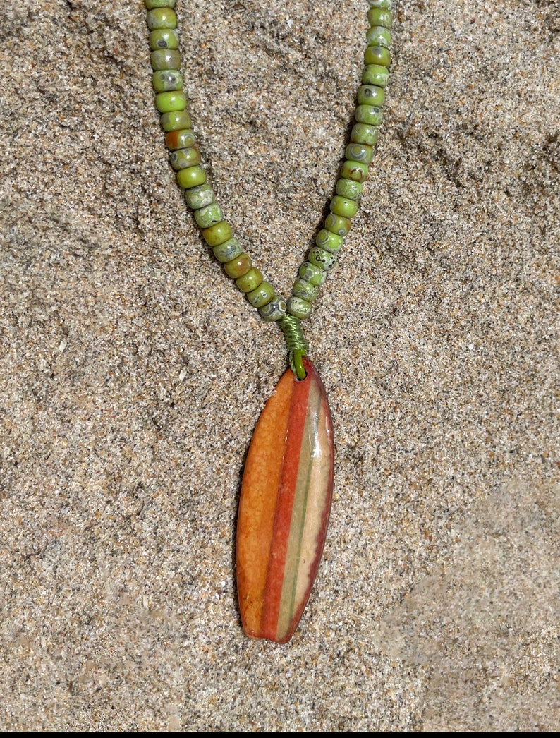 Hand-carved Surfboard Necklace, Miyuki Glass Beads, Shell Closure - Etsy