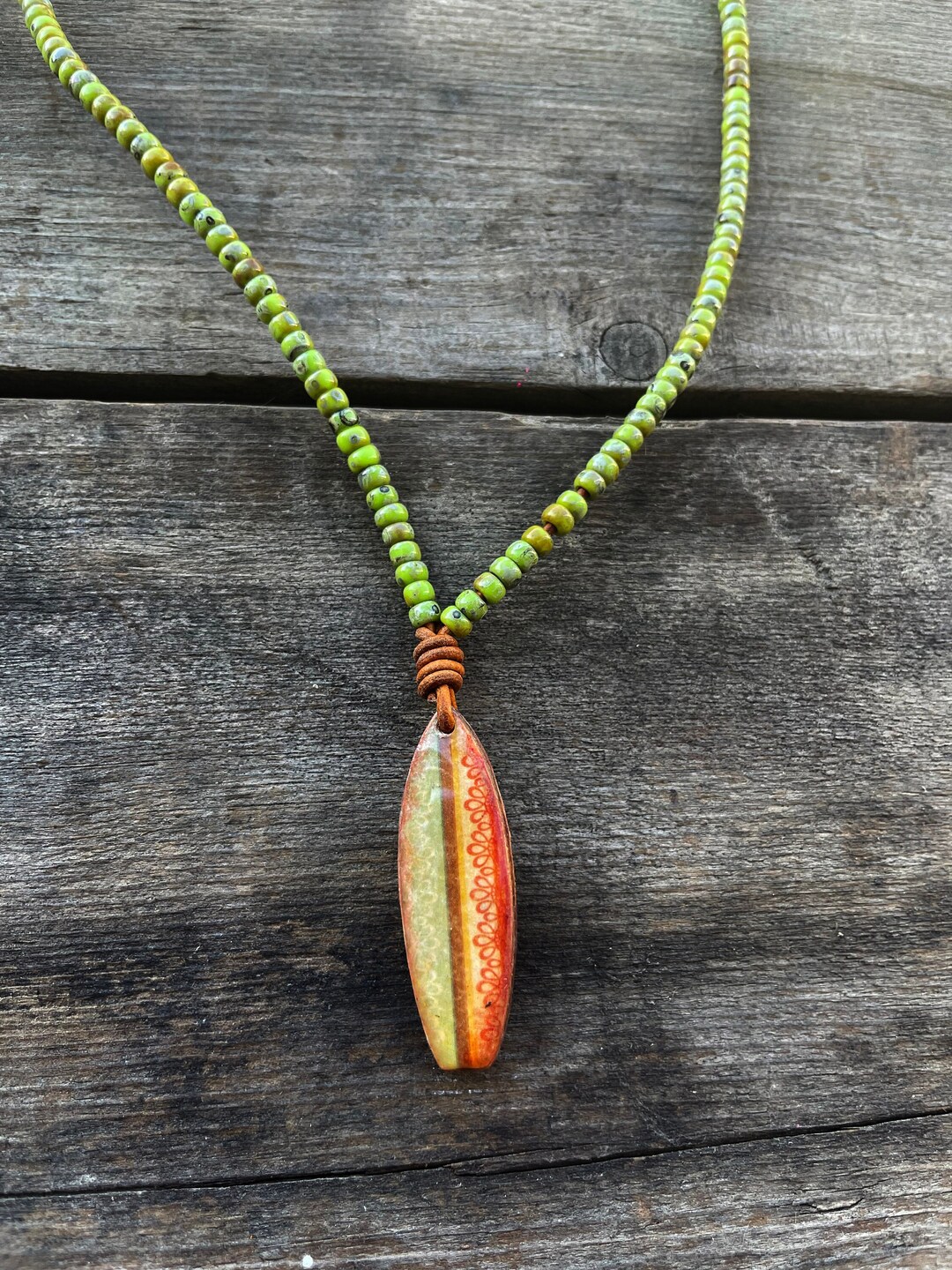 Hand-carved Surfboard Necklace, Miyuki Glass Beads, Shell Closure - Etsy