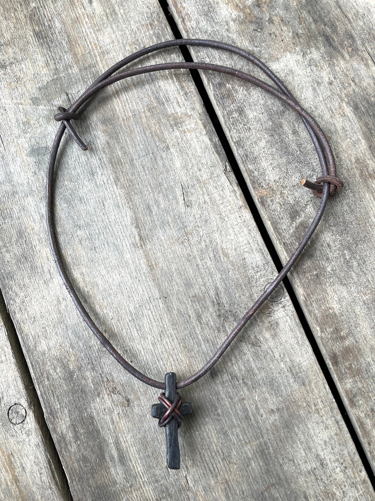 Hand-carved Ebony Cross Necklace, Deerskin Leather, Christian Jewelry ...