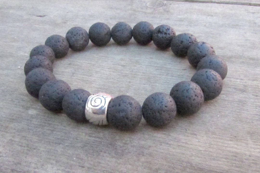 Black Lava Men's Bracelet, Men, Men's Bracelet, Lava Beaded Jewelry ...