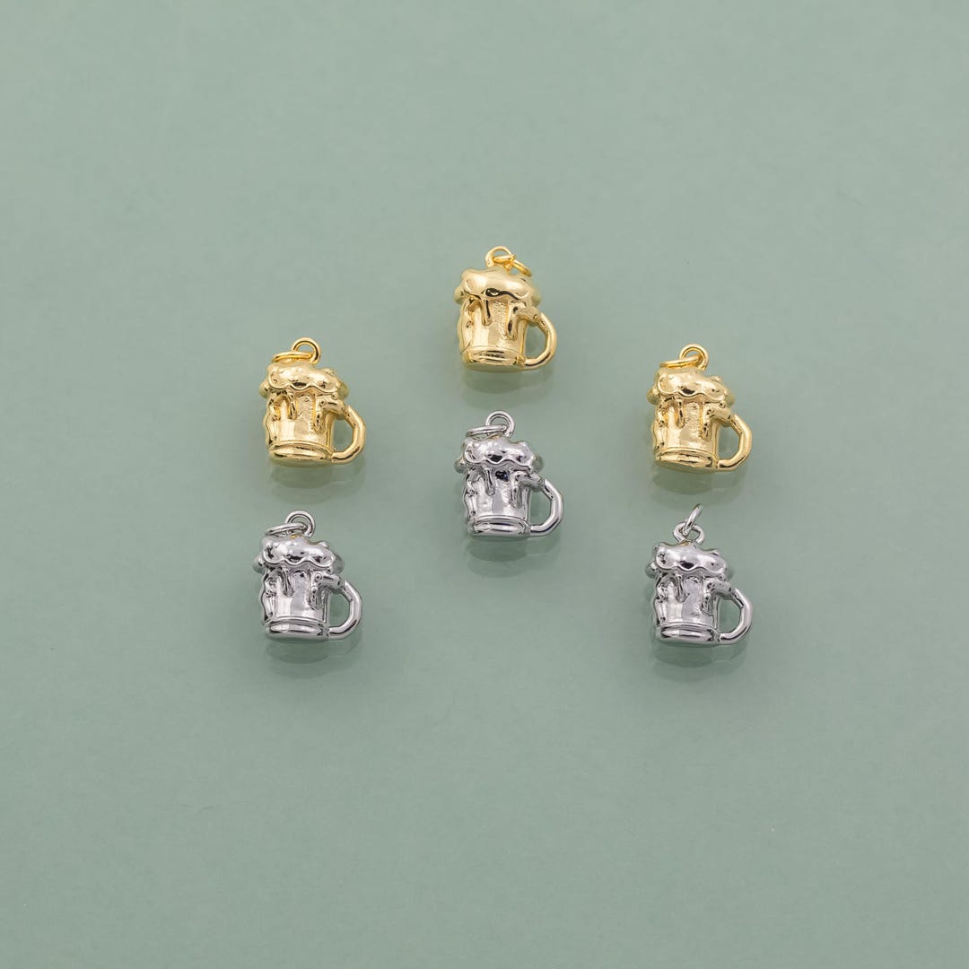 22k Gold Filled Beer Mug Charm 10x12mm Silver Bracelet Necklace Pendant ...